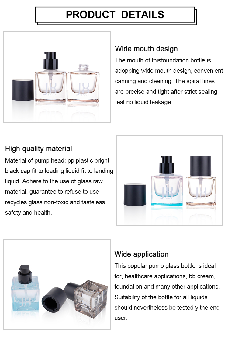 30ml Transparent Glass Square Foundation Bottles Manufacturer - Jarsking