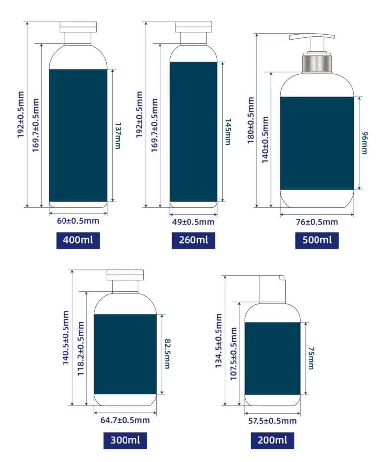 Custom 200ML 300ML 500ML PCR plastic squeeze body wash shampoo bottle